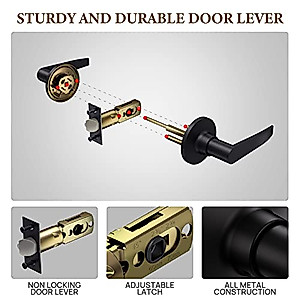 VICMEON 2 Pack Passage Lever Door Handle, Classic Keyless Door Lever Set, Passage Door Lever for Hallway and Closet, Reversible for Right and Left Side, Matte Black