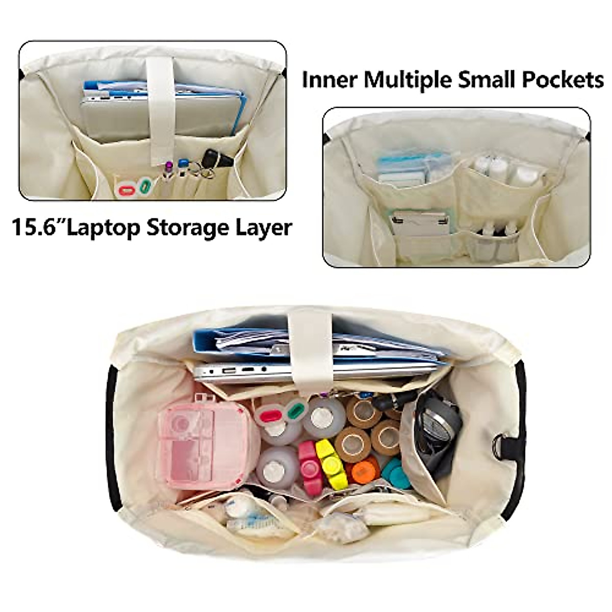 LoDrid Nurse Bag with Bottom Padded Pad, Nurse Bags for Nurses, Medical Work Bag with 15.6” Laptop Storage Layer, Home Visiting Nurse Bag for RN, PA, LPN, EMT, CNA, Black, Bag Only