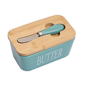 YCOCO Large Butter Dish with Lid,Ceramic Butter Container With Airtight Cover,Butter Keeper Double Silicone Seals with Knife for kitchen,Holds 2 Standard Stick,Green