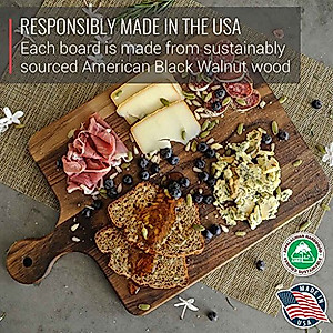 Made in USA Walnut Cutting Board by Virginia Boys Kitchens - Butcher Block made from Sustainable Hardwood (Handle - 10x16)