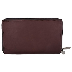 Swiss Marshall Womens Wallet Genuine Leather Double Zip Around Phone Clutch Large Travel Purse Ladies Wallet (Brown)