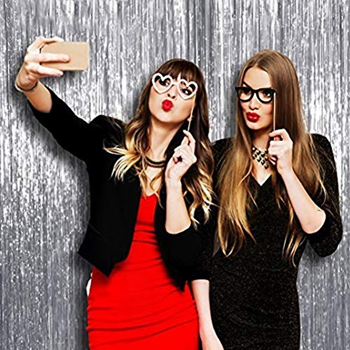 Twinkle Star 2 Pack Photo Booth Backdrop Metallic Tinsel Foil Fringe Curtains Environmental Background for Birthday Wedding Party Christmas Decorations (Silver)