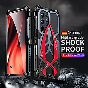 for Samsung S23 Ultra case Metal Hard Armor Compatible with Galaxy S23 Ultra 5G 2023 Phone case Cover case para Screw with Camera Protection Heavy Duty metalicas Military Grade (Black red)