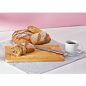 RoyalHouse Large Premium Natural Bamboo Bread Cutting Board with Crumb Tray, Bread Serving Tray for Kitchen