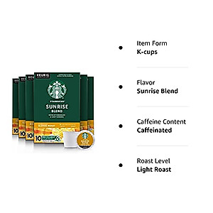 Starbucks Blonde Roast K-Cup Coffee Pods — Sunrise Blend for Keurig Brewers — 6 boxes (60 pods total)