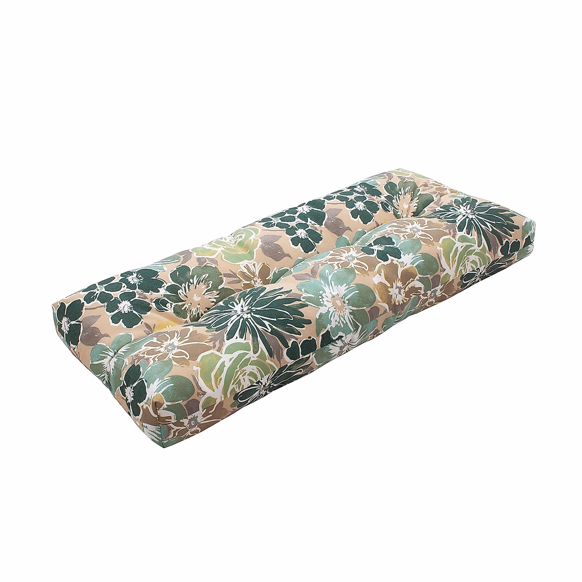 Magpie Fabrics Indoor Outdoor Bench Cushion 42"x18", Non-Slip Tufted Water Resistant Long Seat Pads, Patio Loveseat Cushion for Window, Garden, Swing, Settee - Green Floral