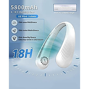 ABSKRYO Portable Neck Fan, Bladeless Cooling Fan, 8H Working Time, Headphone Design Personal Fan, Adjustable Neck Fan with 3 Speeds, for Travel Desk Bedroom