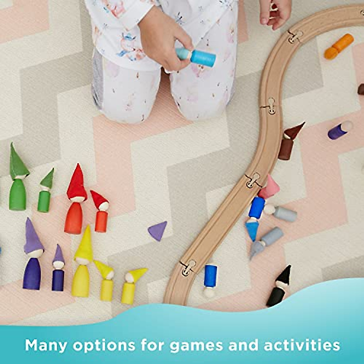 Ulanik Peg Dolls with Hats Toddler Montessori Toys for 3 Year Old + Kids Wooden Waldorf Dolls for Learning Color Sorting and Counting — 12 Gnomes, 2.36 in