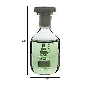 EISCO 60mL (2oz) Glass Reagent Bottle with Acid Proof Polypropylene Stopper, Borosilicate 3.3 Glass Labs