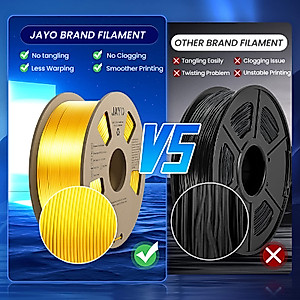 Silk Shiny PLA 3D Printer Filament 1.75mm, JAYO Silk PLA 0.65kg Spool 3D Printing Material, Silky Shine Surface, Neatly Wound Filament, Fits for Most FDM 3D Printers, Light Gold 650g
