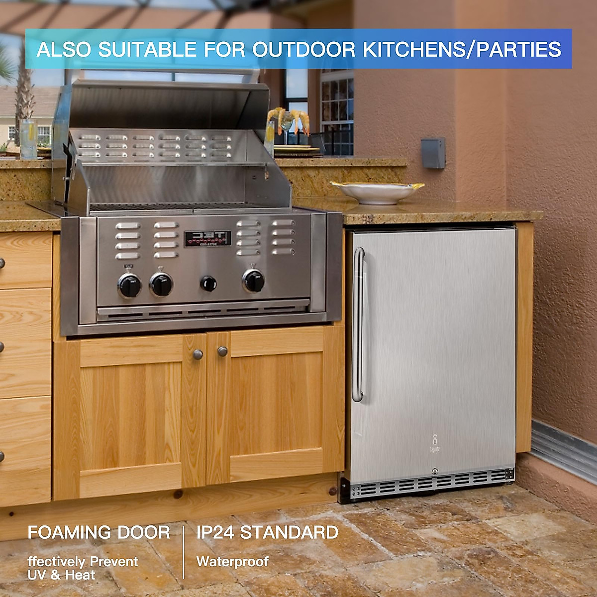 ICEJUNGLE Under Counter Refrigerator Stainless Steel, 5.30 Cu.Ft Full Size Fridge, 175 Cans Refrigerator with Built-in Design and IPX4 Waterproof, Premium Refrigerator for Efficient Storage