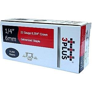 3PLUS 71/06 22 Gauge 3/8-Inch (9mm) Crown 1/4-Inch Leg Length Galvanized Fine Wire Staples, Interchangeable with 71 Series Staples (10,000 per Box), 71 Series Staples