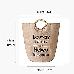 Laundry Basket Organizer Collapsible Waterproof Burlap Foldable Laundry Sorter Hamper Bin Basket for Clothes With Bamboo Handles (Brown, 19.3"(H) x 15.0" (D))