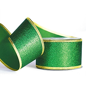 Christmas Ribbon Glitter Wired Christmas Ribbons Red Green Wire Edged 2 inch Wide x 6 Yds for Gift Wrapping Bows Christmas Tree Ribbon Garland Wrap Around Ribbon for Xmas Trees Gifts Crafts Presents