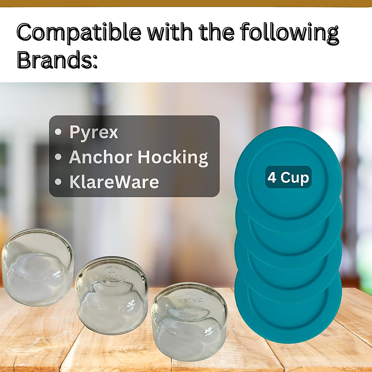 Klare Ware 4 Cup Replacement Lids/Covers for Pyrex 7201, Anchor Hocking & Klare Ware Storage Bowls (Glass Container Not Included) Microwave, Freezer & Top Rack Dishwasher Safe (4 Pack, Turquoise)