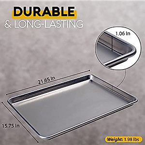 Alpine Cuisine Three Quarter Professional Aluminum Cookie Sheet 22-inch - Rimmed Baking Sheets for Oven - Durable, Oven-Safe, Easy to Clean, Commercial Quality - Great for Roasting & Baking