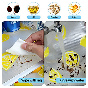 12 Pcs Refrigerator Liners, 17.7"x11.8" Washable Fridge Liner for Drawer/Cabinet Shelf Liner, Non-Slip EVA Multi-Use Shelf & Refrigerator Mats - BPA Free (Lemon)