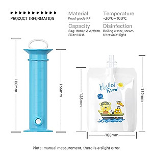 7 PCS Set Baby Food Pouch Maker, Reusable Pure Color Pouches, Toddler Fruit Squeeze Puree Filler for Kids (Green)