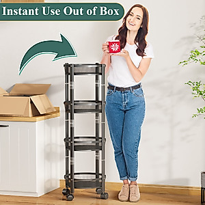 Collapsible Rolling Cart, 4-Tier Metal Storage Utility Cart for Kitchen Home Office Outdoor, Black