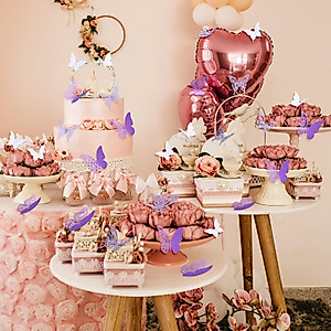 144 Pieces 3D Butterfly Wall Stickers Decor Butterfly Decals DIY Decorative Wall Art Cutouts Crafts Removable for Room Wedding Flower Party Decorations, 3 Styles (White, Light Purple, Dark Purple)