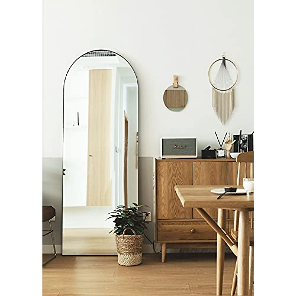 TinyTimes 65''x22'' Arched Full Length Mirror, Floor Mirror with Stand, Full Body Mirror, Wall Mirror, Modern & Contemporary Full Length Mirror, Aluminum Alloy Frame - Black