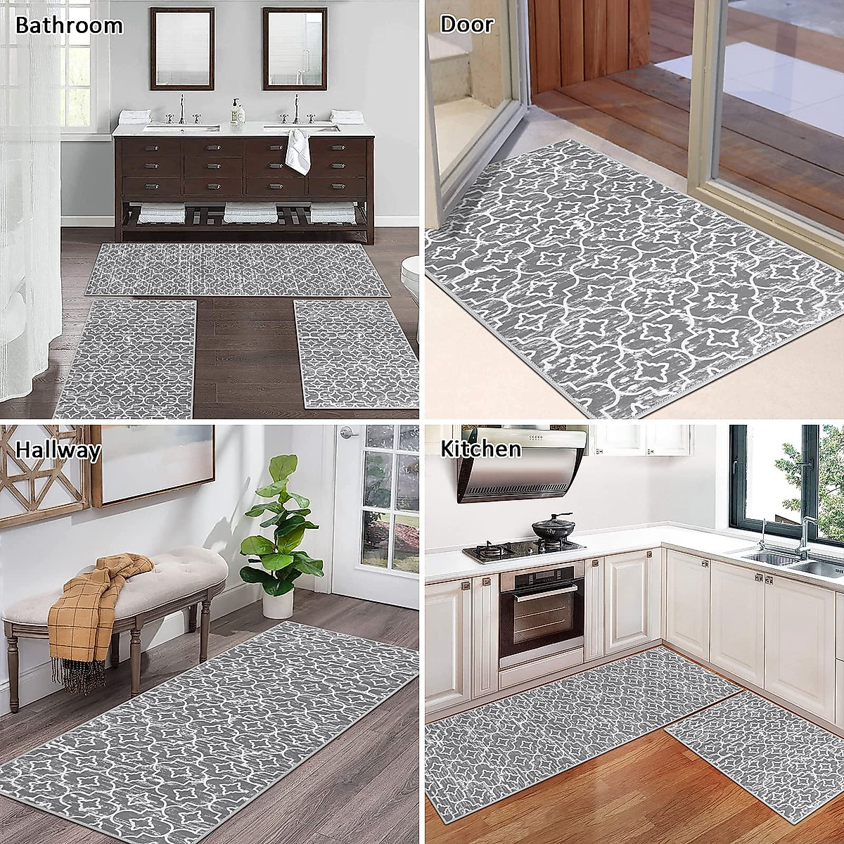 Ileading Kitchen Rugs Sets 3 Piece with Runner Soft Boho Kitchen Floor Mat Farmhouse Laundry Room Rugs and Mats Set Non Skid Washable for Kitchen Floor Office Sink Hallway
