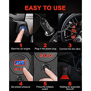 Atsanc Tire Inflator, 12V DC Portable Air Compressor with Auto-Shutoff Design, 150PSI Max Fast-Inflating Electric Air Pump for Car Tires, Auto Digital Car Tire Pump with LED Light for Various Purposes