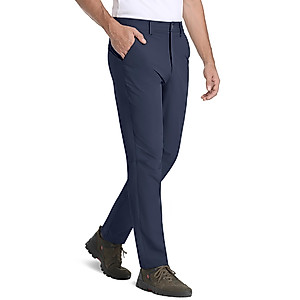 TACVASEN Men's Navy Blue Pants Hiking Pants Water Resistant Golf Pants Stretch Waist Quick Dry Travel Pants Lightweight Work Pants with Zipper Pocket