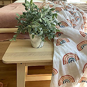 Miaoberry Organic Muslin Baby Swaddle Blanket and Hat Set Newborn Unisex Neutral Boy Girl| Boho Rainbow |Photo Props Birth Announcement Card