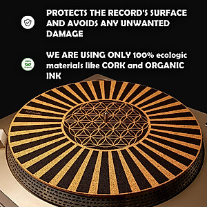 TazStudio Premium slipmat - Cork Turntable Mat for Better Sound Support on Vinyl LP Record Player - Cork mat Original Art Design - Psychedelic Geometric The Flower of Life (4mm Thick)-m6