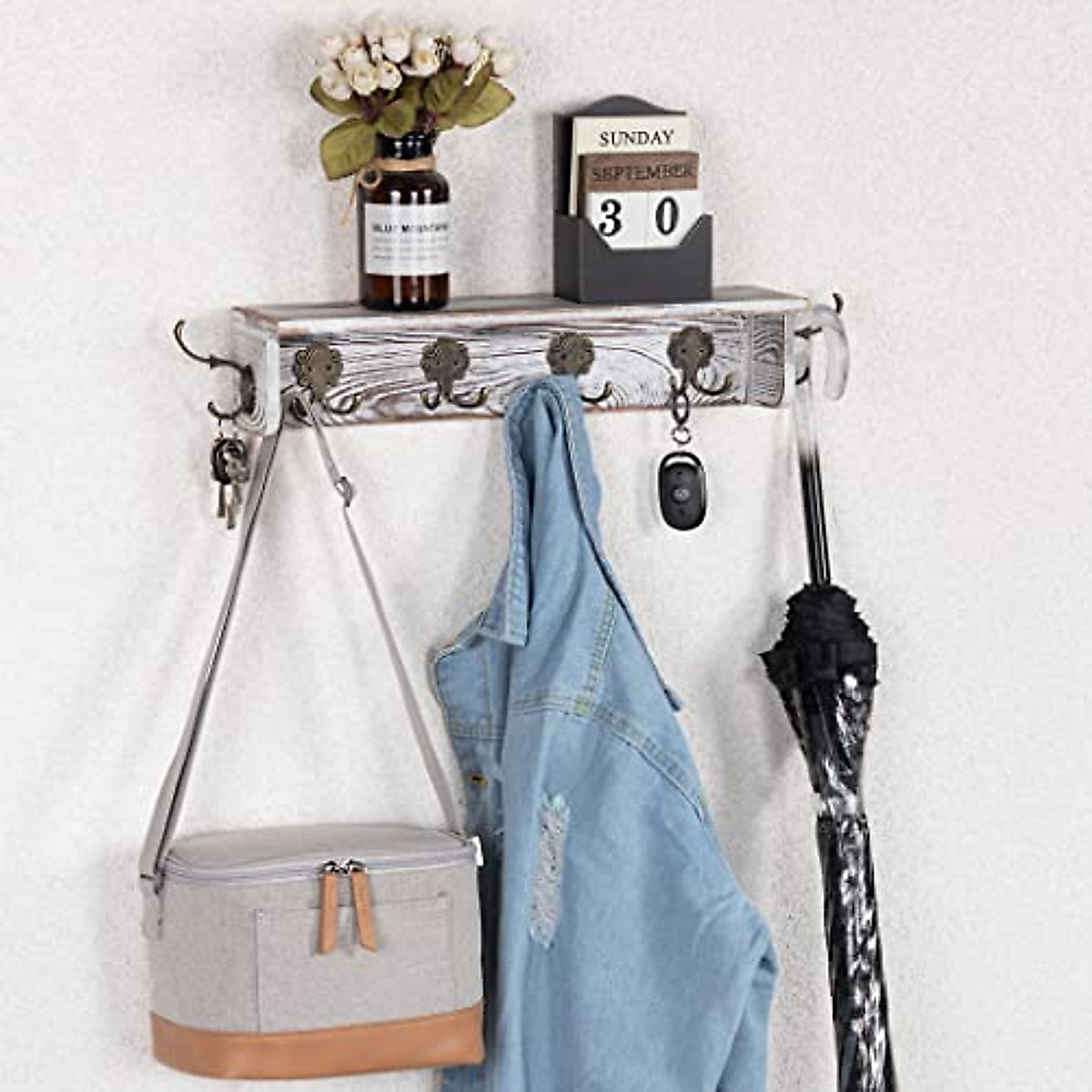 Tektalk Coat Hooks Coat Rack with 6 Double Hook Wall Mounted Coat Hat Hanger Hooks for Entryway, Bedroom, Kitchen, Bathroom - Gray