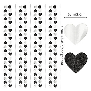 Black White-Silver Party-Decoration Heart Garland - 52ft 21st Men Birthday New Years Eve Hanging Backdrop Streamers,Graduation Engagement Wedding Bachelorette Banner Supplies Decor Lasting Surprise