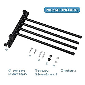 Black Towel Rack JSVER Swivel Towel Rack Wall Mounted, SUS304 Stainless Steel Towel Bar, Space Saving Towel Holder, Towel Racks for Bathroom