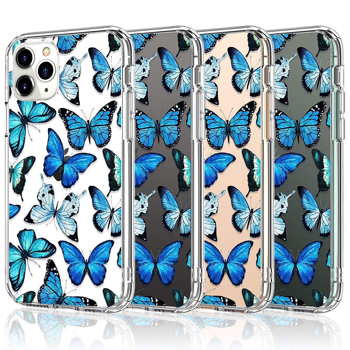 LUHOURI Designed for iPhone 11 Pro Max Case with Screen Protector - Slim Fit, Sturdy Clear Acrylic Cover for Women and Girls - Protective Phone Case 6.5" - Floral Blue Butterflies