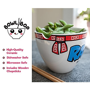 Boom Trendz Bowl Bop Ramen Sister Nun Japanese Ceramic Dinnerware Set | Includes 16-Ounce Noodle and Wooden Chopsticks Asian Food Dish For Home & Kitchen Funny Religious Gift, Snack Collectible, Red