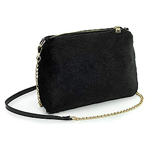 HOXIS Faux Fur Furry Crossbody Shoulder Handbag Clutch Purse (Black)
