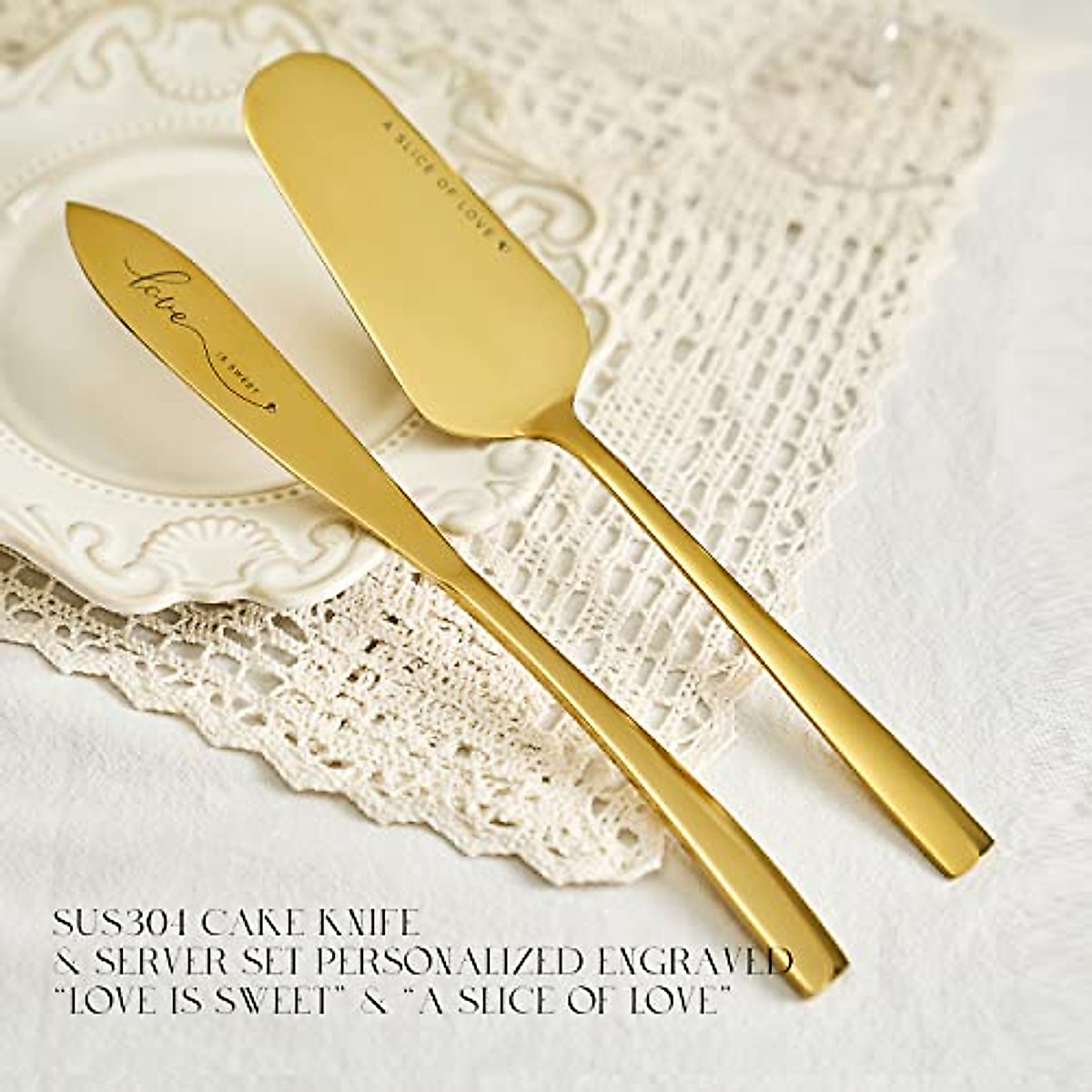 AW BRIDAL Champagne Glasses Engraved Mr & Mrs Gold Cake Cutting Set for Wedding Bridal Toasting Champagne Flutes, Wedding Gifts for Couple Cake Knife and Server Set for Anniversary Engagement Gifts