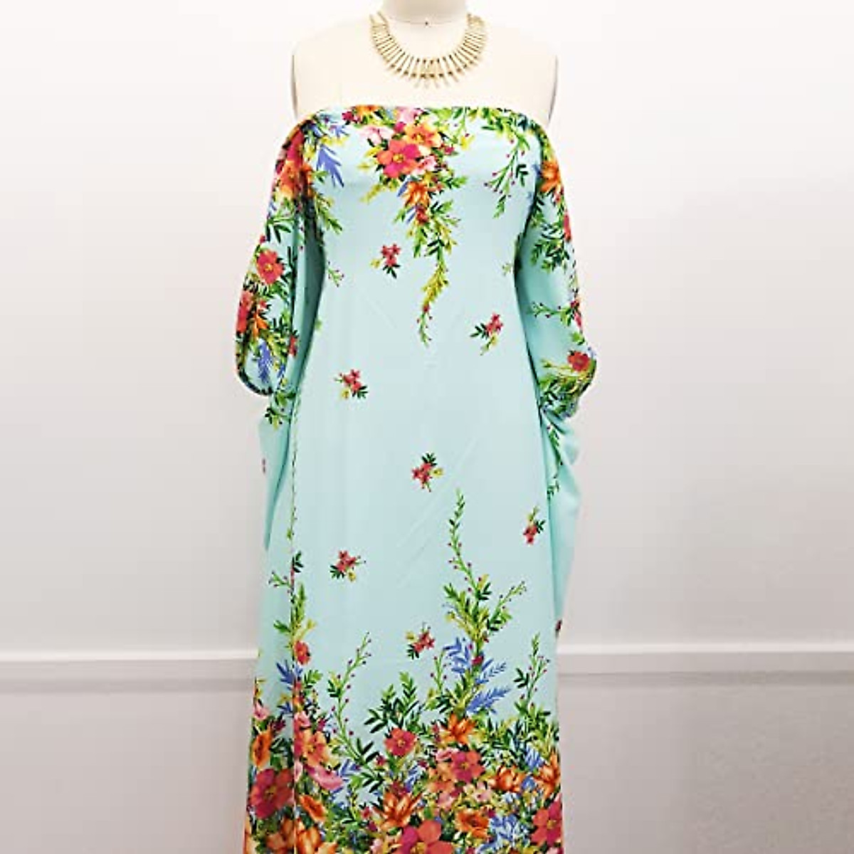 Texco Inc Floral Pattern Poly Spandex Double Border Bubble Crepe Chiffon Minimal Stretch/Prints Woven Apparel DIY Fabric, Mint Pink 1 Yard