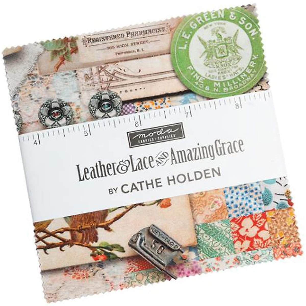 Moda Fabrics Leather & Lace and Amazing Grace Charm Pack by Cathe Holden; 42-5'' Precut Fabric Quilt Squares