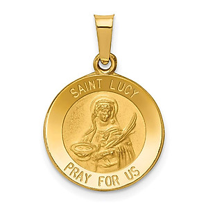14k Polished and Satin St Lucy Medal Hollow Pendant 22mm 15mm style XR1353