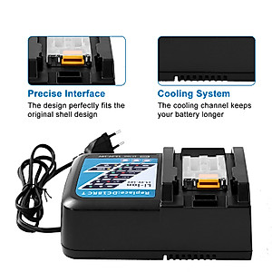 Replacement for Fast Charger DC18RC DC18RA Compatible with Makita 18V Battery BL1815 BL1830 BL1850 BL1860 BL1430 BL1450 Compatible with Makita 14.4/18V Lithium Battery