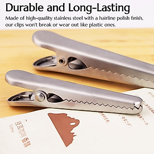 KINTEGOOD 6pcs Stainless Steel Food Clips Chip Clips Jaw Sealing Clips, Bag Clips Alligator Clips Bag Sealing Clips for Snack Bread Coffee Food Bag (6*Silver)