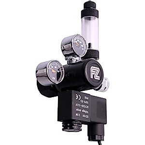 FZONE Aquarium CO2 Regulator AC Solenoid Mini Dual Gauge Display with Bubble Counter and Check Valve for US Standard CGA320 CO2 Cylinder