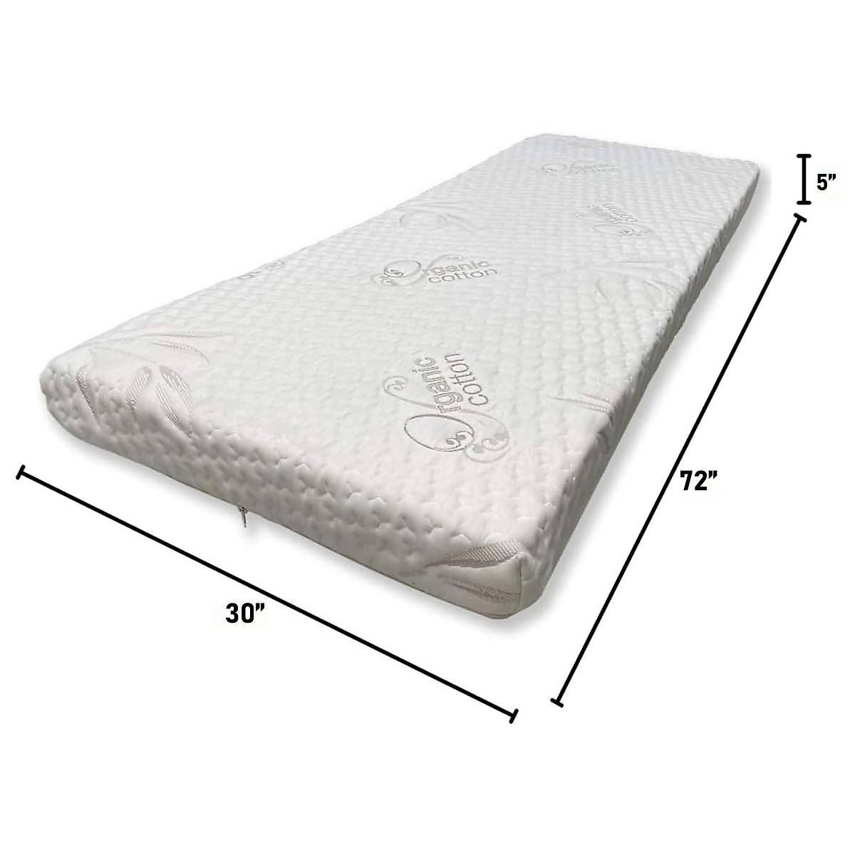 Foamma 5” x 30” x 72” High Density Foam Bunk Mattress, Organic Cotton Cover, Made in USA, Comfortable, CertiPUR-US Certified