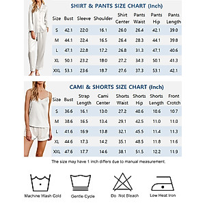 Ekouaer Women's Striped Satin Pajama Set Silk Long Sleeve Button Down Pjs Sleepwear White Striped L