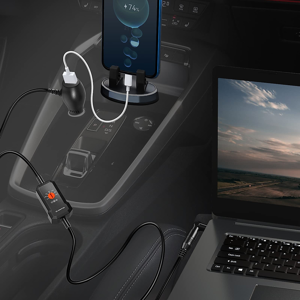 Powseed DC Car Charger Universal Power Adapter w/USB Port for Dash cam Breast Pump Speaker Smart Phone Tablet & Micro USB Device, Output 3V 4.5V 5V 6V 7.5V 9V 12V Multi-Voltage Car Adapter