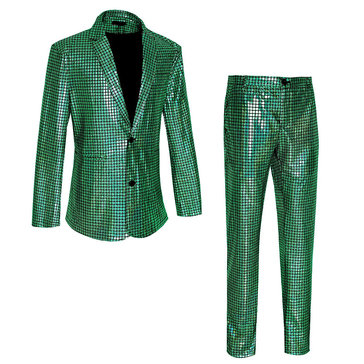 CARUHIF Men's 70s Disco Outfit Rainbow Suit Sequin Jacket and Pants Halloween Party Costume(Z2706GN,4XL)