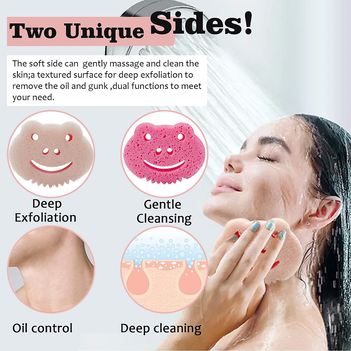 SmilePowo Double-Sided Bath Sponges, Personalized Frog Design, Soft&Gentle Cleaning Exfoliation, Loofah Body Scrubber Shower Body Sponges for Men,Women,Kids, 2 Packs Colorful as Gift for Family