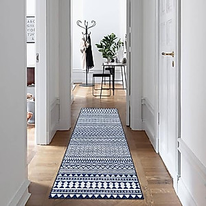 GAOMON 2' x 12' Runner Rug Extra Long Hallway Runner Rug Washable Indoor Runner Rug Non-Slip Kitchen Runner Rug Geometric Runner for Living Room Bedroom Laundry, Navy 2'x12'