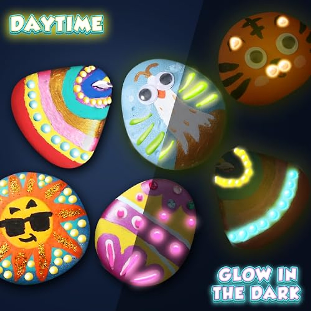 BainGesk Glow in The Dark Rock Painting Kit for Kids, Painting Rock Crafts Set, Arts and Crafts Gifts for ages 6-8, Creative Activities Art Toys for 6, 7, 8, 9, 10, 11, 12 Year Old Kids